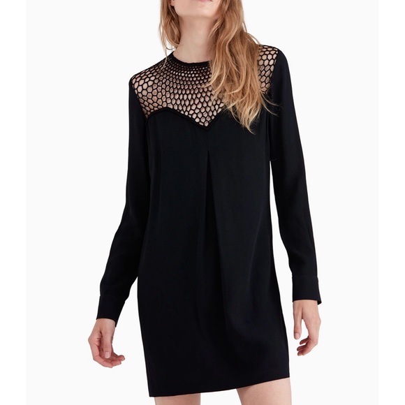 A.L.C. | Dresses | Alc Tate Crochet Yoke Long Sleeve Shift Dress Black ...